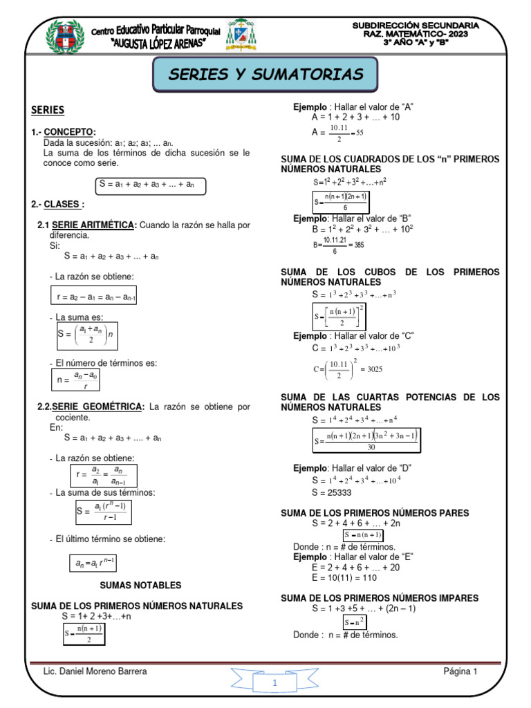 RM 3° 2023 (Series y Sumatorias) | PDF | Aritmética | Álgebra abstracta