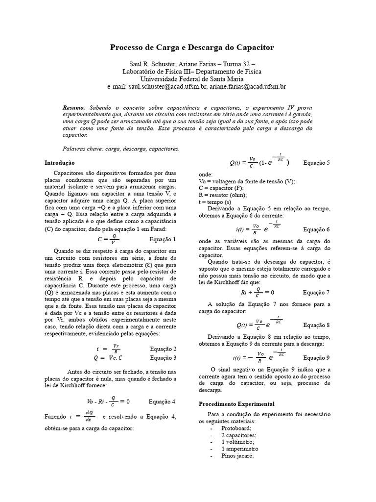 Experimento IV Fisica 3 | PDF | Capacitor | Rede elétrica