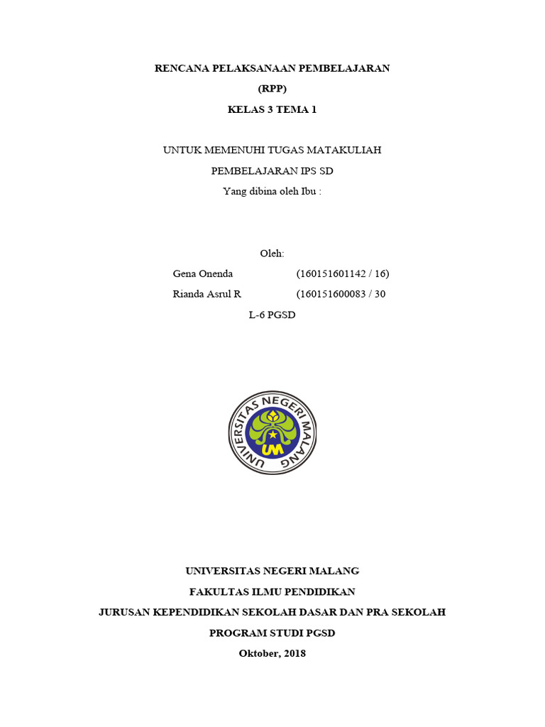 RPP Ips Kelas 2 Tema 1 | PDF