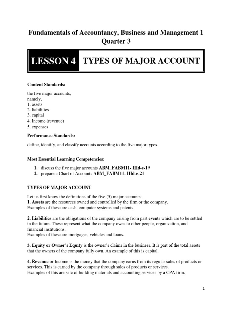 LAS 4 Types of Major Account | PDF | Expense | Equity (Finance)