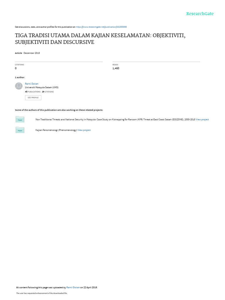 Tiga Tradisi Utama Dalam Kajian Keselamatan - Objektiviti, Subjektiviti ...