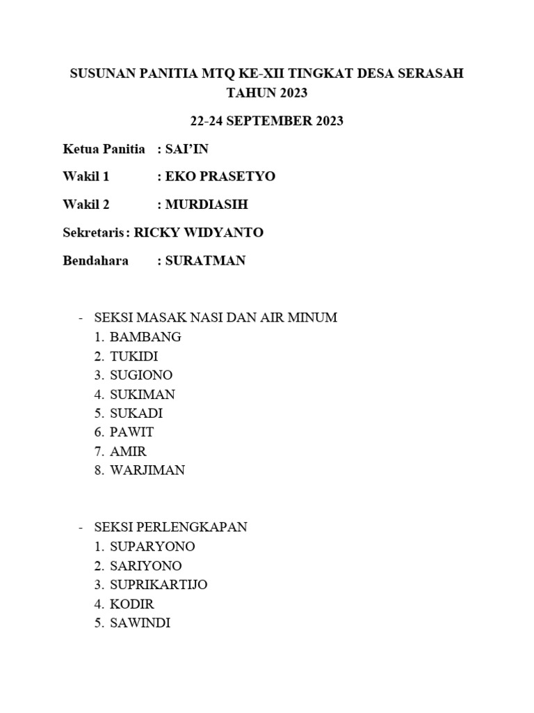 Susunan Panitia MTQ Ke12 | PDF