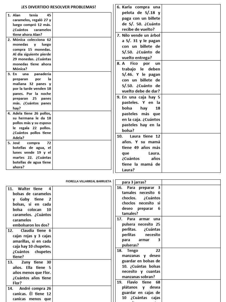 Ficha Resolvemos Problemas de Matematica PAEV 2 Segundo Grado | PDF