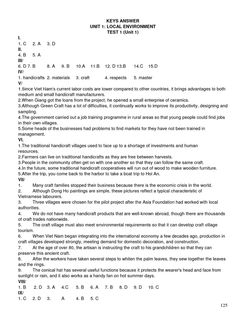 BT Anh 9 (Key) Kì 1-125-165 | PDF