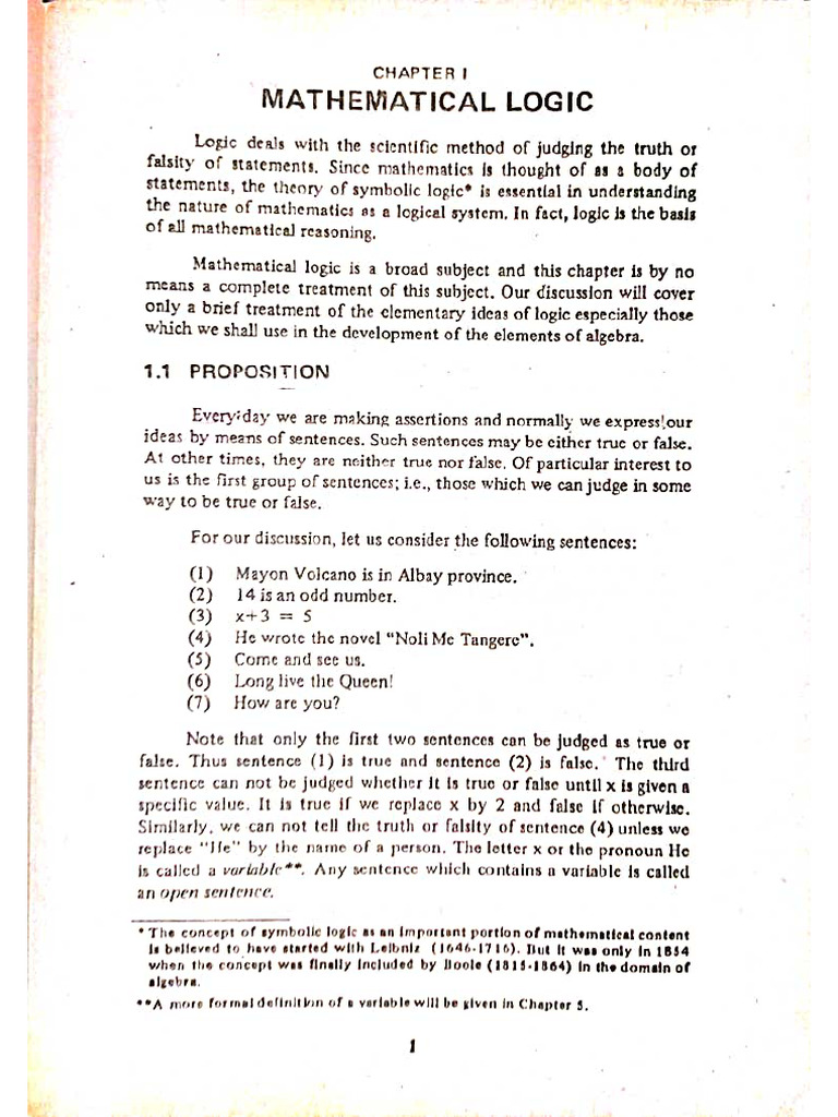 MODERN COLLEGE ALGEBRA - CHAPTER 1 ( MATHEMATICAL LOGIC ) | PDF