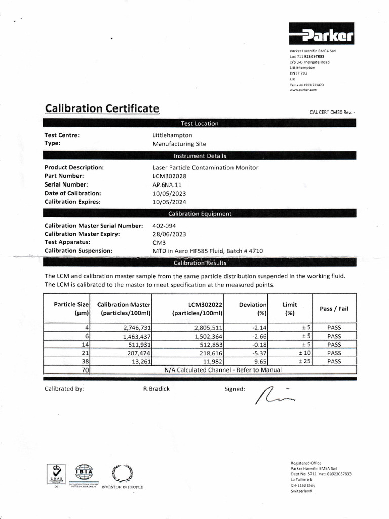 LCM30 Calibration Certificate | PDF | Physical Sciences