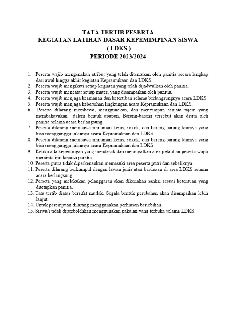 Tata Tertib Peserta Ldks 2023 | PDF