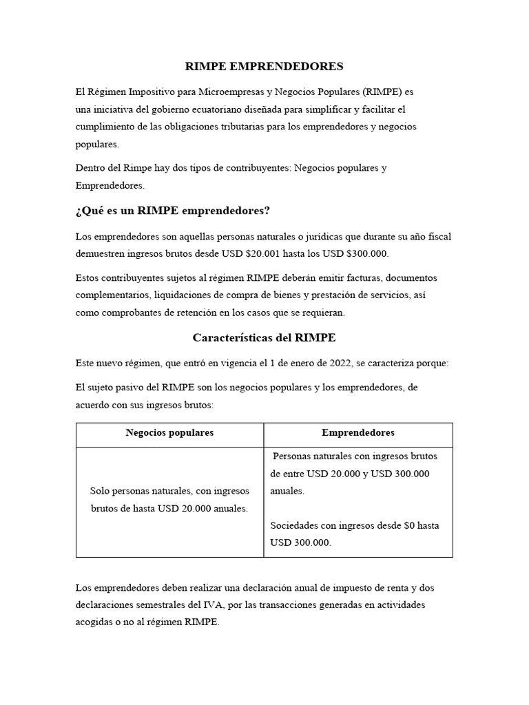 RIMPE Emprendedores: Guía Fiscal Ecuador | PDF | Impuestos | Impuesto ...