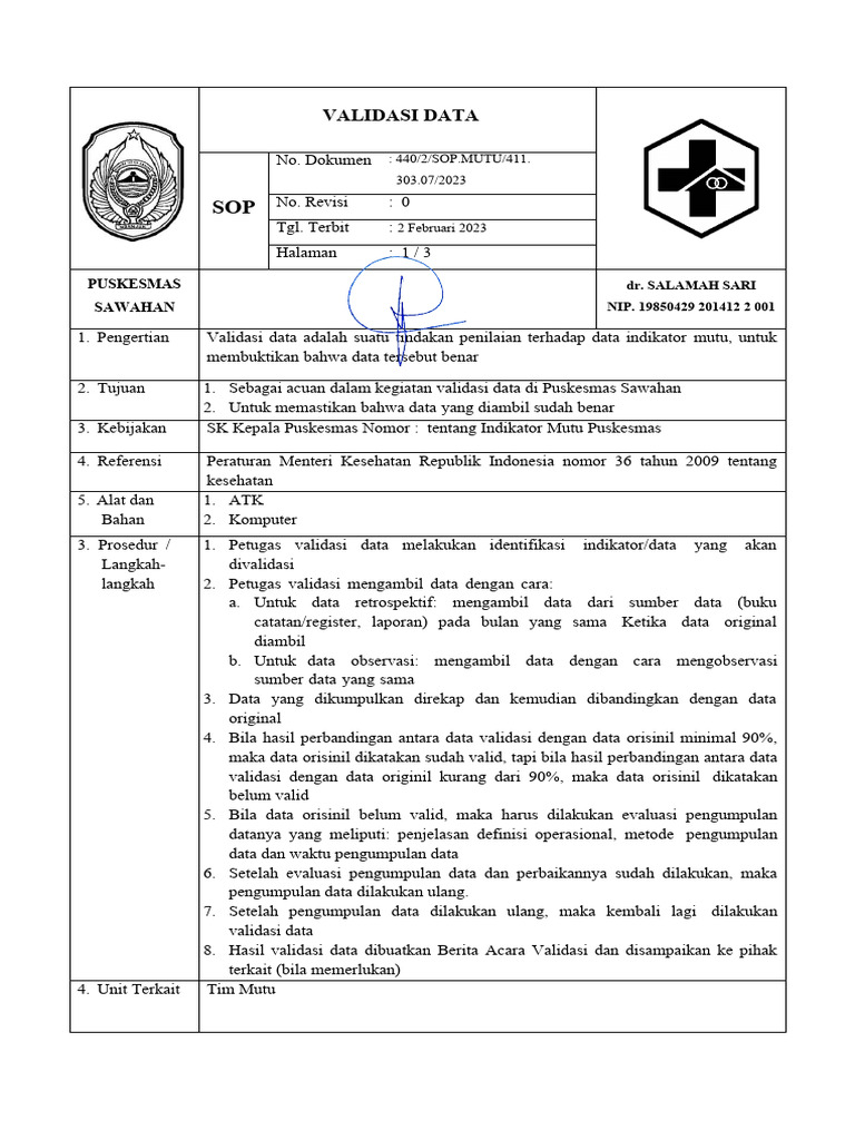 SOP Validasi Data | PDF