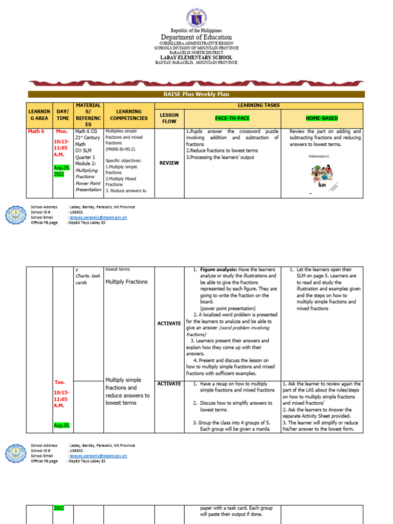 RAISEPlus Weekly Plan | Download Free PDF | Learning | Mathematics