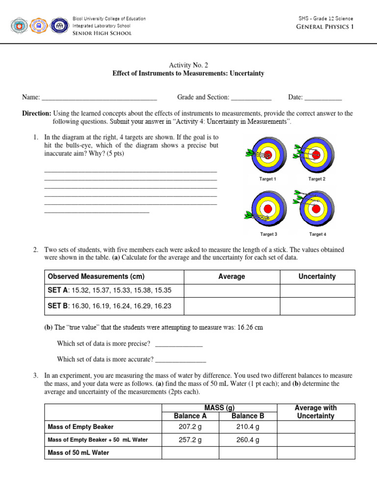 Activity No 2 Measurements | PDF | Measurement | Uncertainty