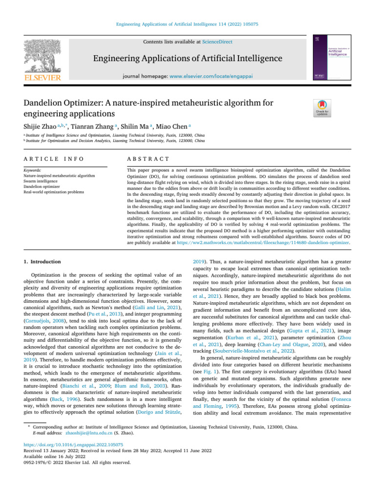 Dandelion Optimizer | PDF | Metaheuristic | Mathematical Optimization