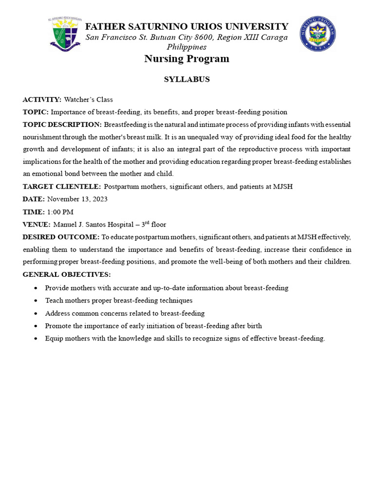 Syllabus Breastfeeding Pdf Breastfeeding Health Sciences