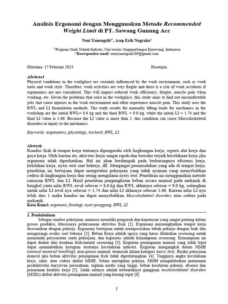 Revisi - Analisis Ergonomi Dengan Menggunakan Metode Recommended Weight ...