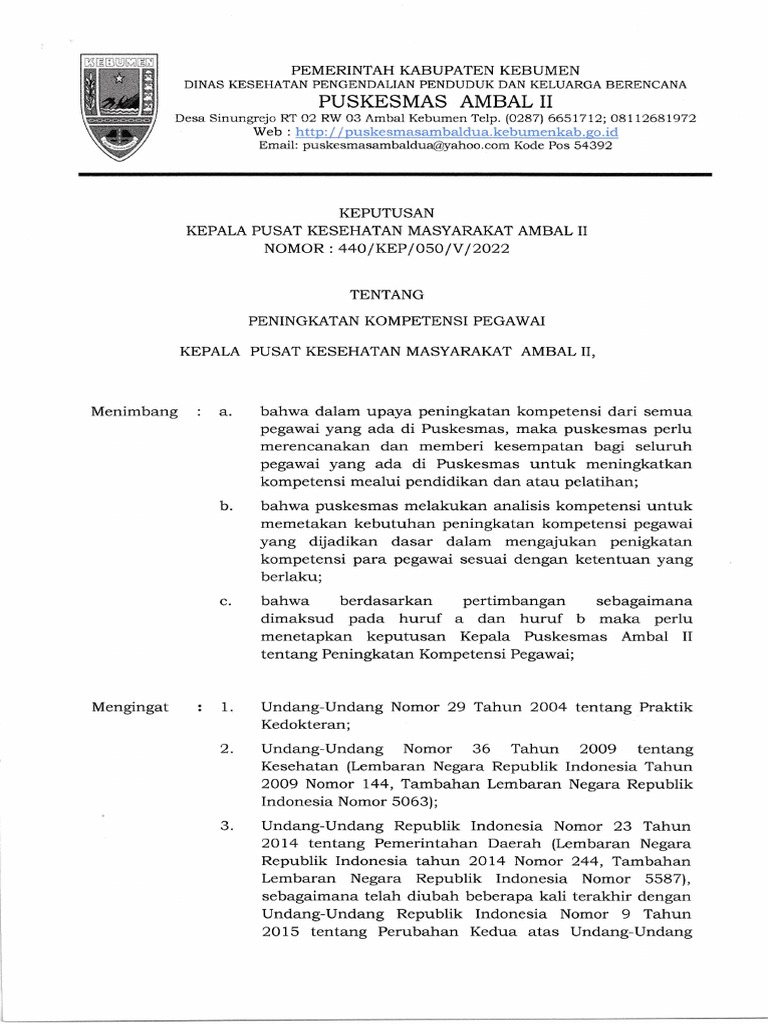 SK Peningkatan Kompetensi Contoh | PDF