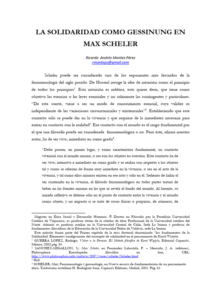 La Solidaridad Como Gessinung en Max SCH | PDF
