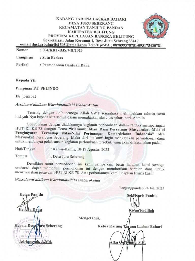 PROPOSAL - Karang Taruna Laskar Bahari Desa Juru Seberang | PDF
