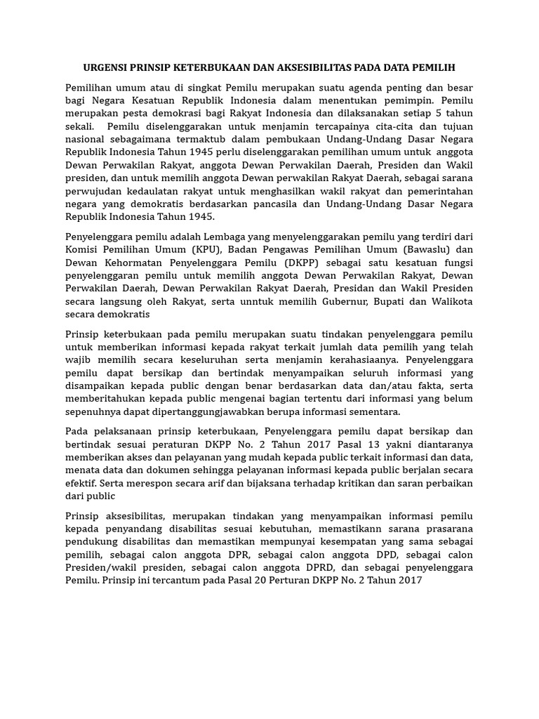 Urgensi Prinsip Keterbukaan Dan Aksesibilitas Pada Data Pemilih | PDF Urgensi Prinsip Keterbukaan Dan Aksesibilitas Pada Data Pemilih | PDF
