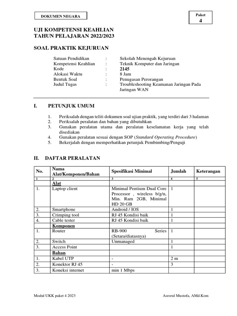 Modul UKK Paket 4 TKJ 2023 | PDF