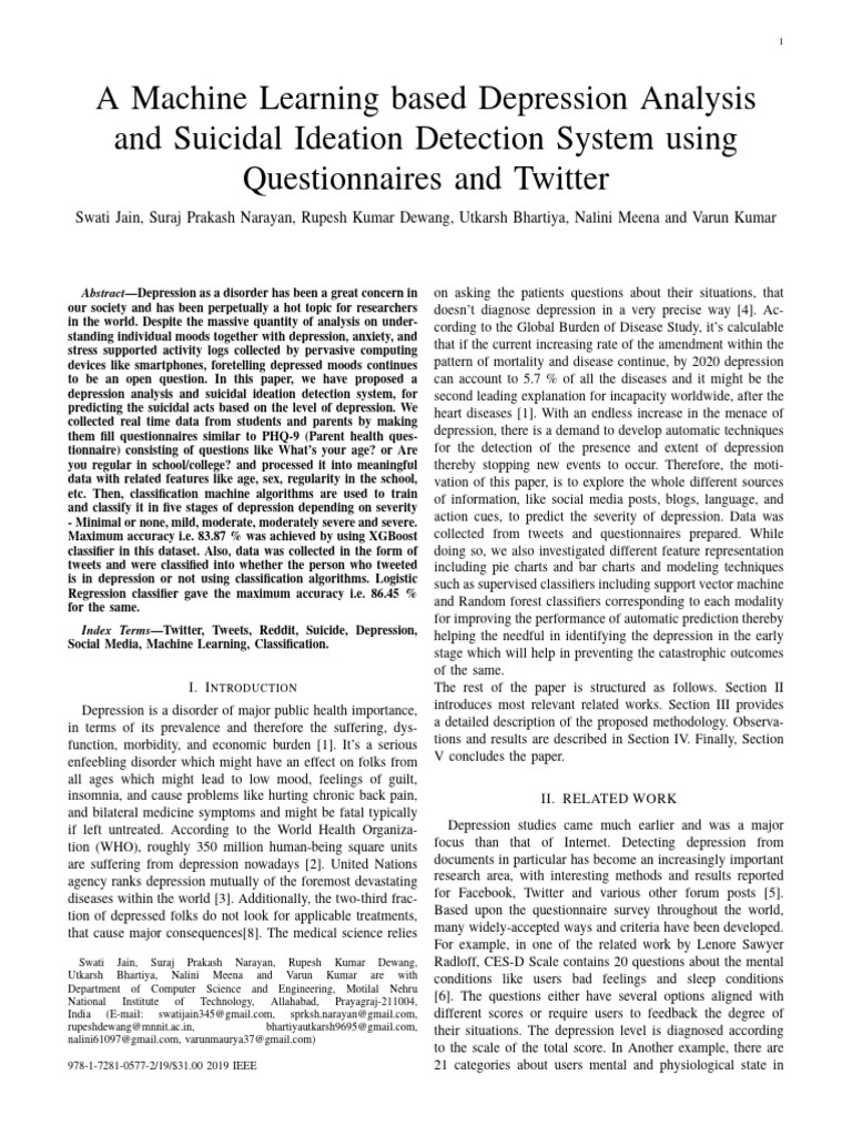 A Machine Learning Based Depression Analysis | PDF | Statistical ...