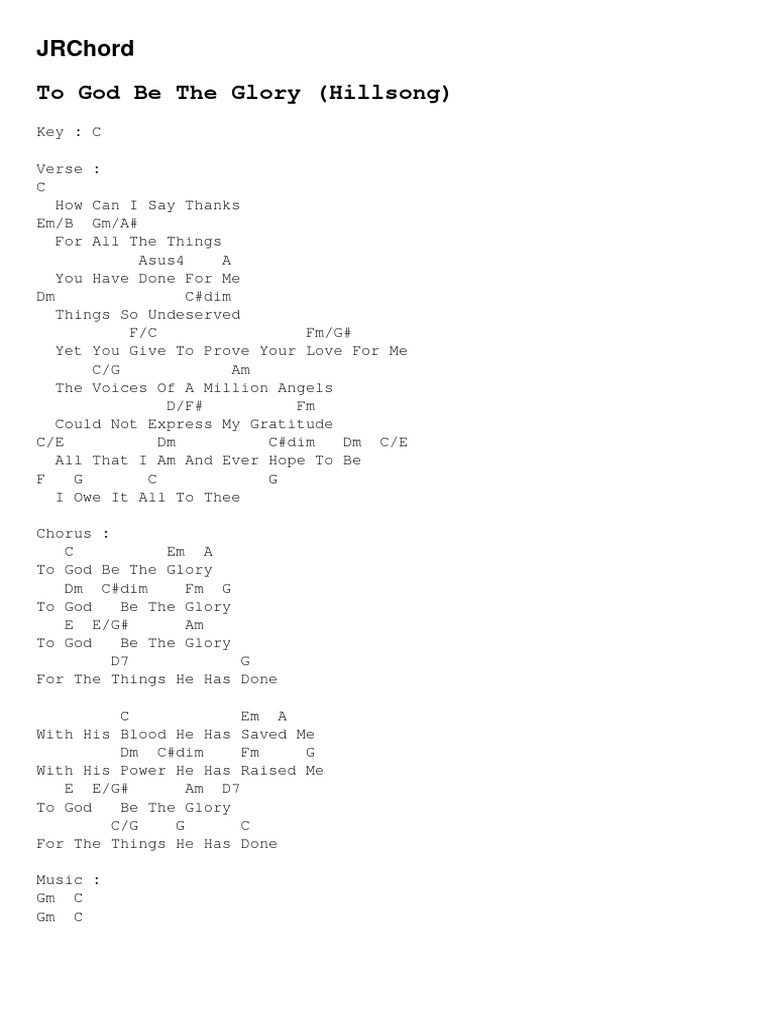 To God Be The Glory Hillsong | PDF