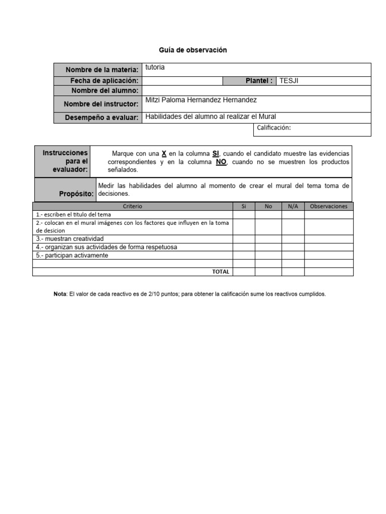 Ejemplo Completo de Guia de Observacion | PDF Ejemplo Completo de Guia de Observacion | PDF