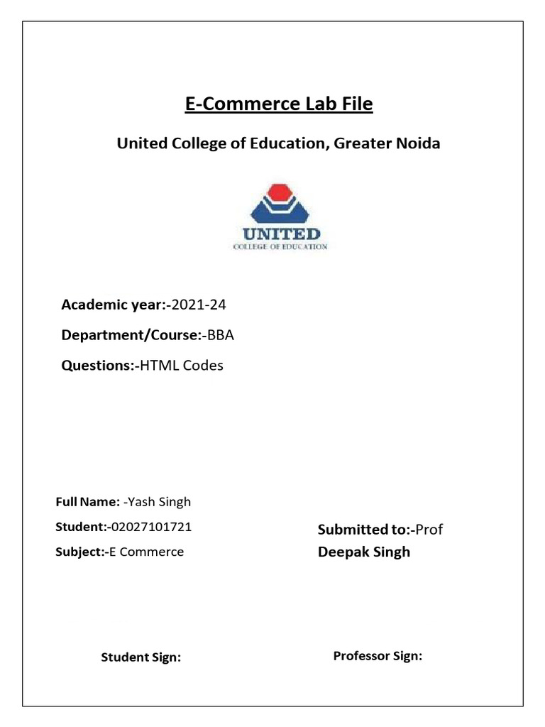 E-Commerce Lab File: United College of Education, Greater Noida | PDF | Html Element | Html