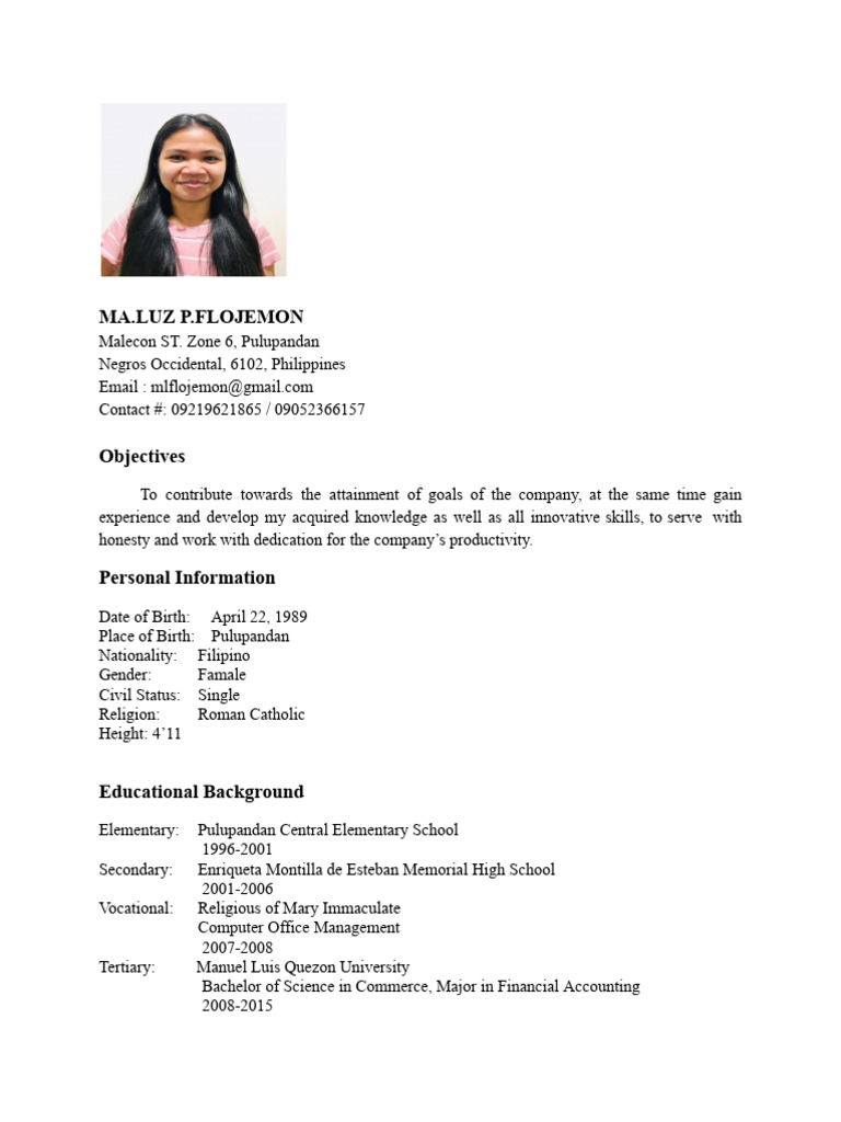 Ma - Luz Flojemon..New Resume | PDF