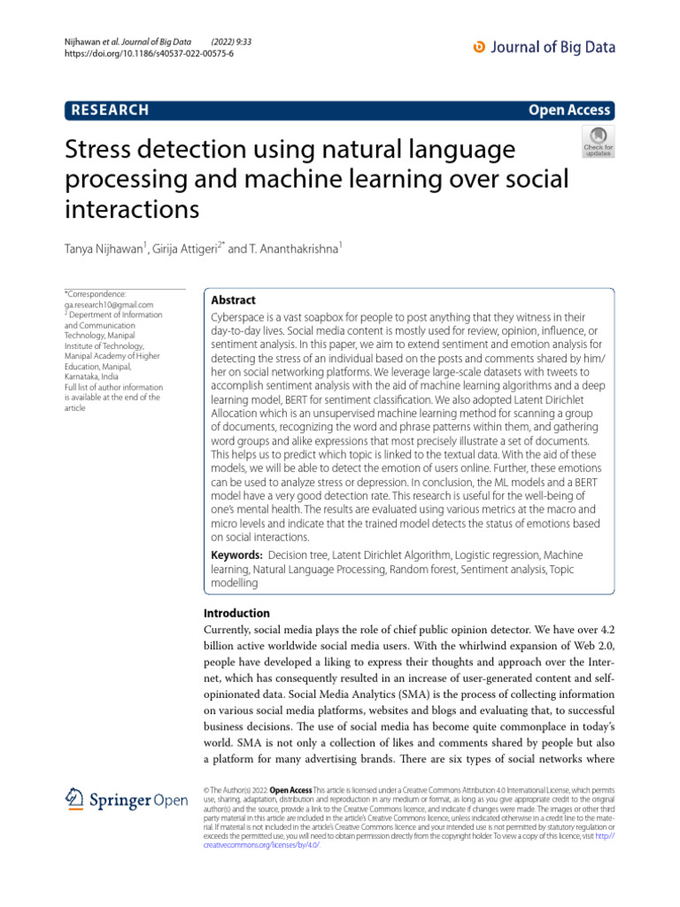 Stress Detection Using Natural Language | PDF | Machine Learning ...