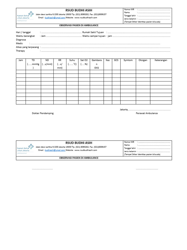 FORM OBS PASIEN AMBULANCE | PDF