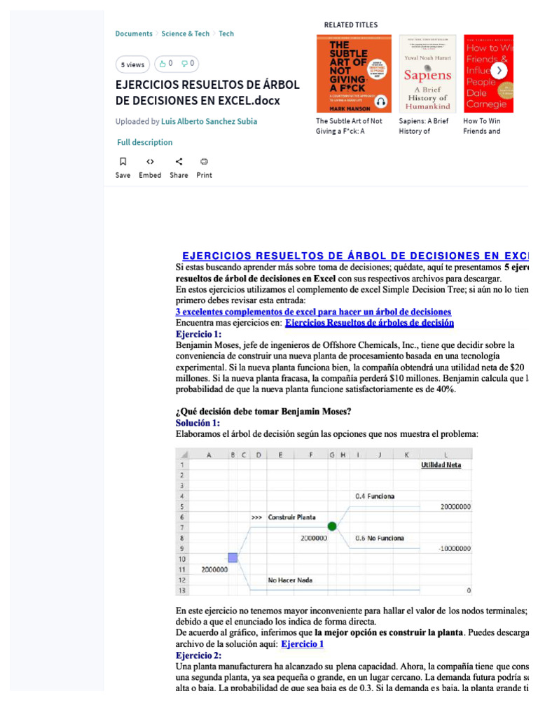 PDF Ejercicios Resueltos de Arbol de Decisiones en Exceldocx Compress | PDF