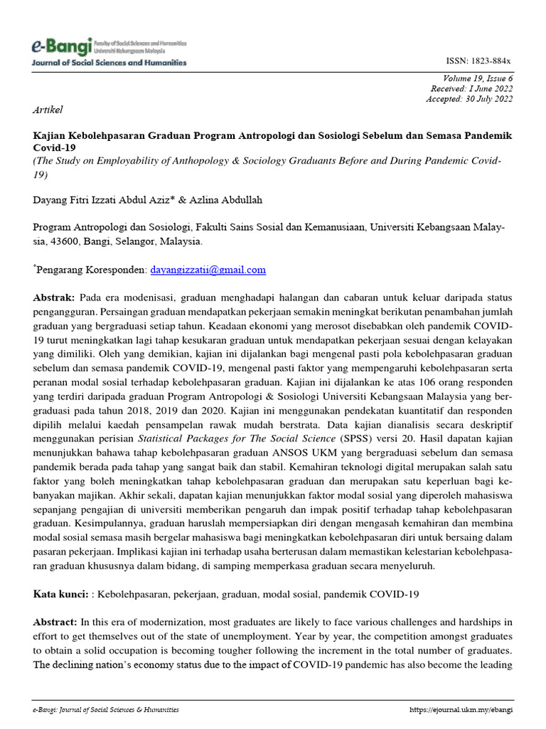 Kebolehpasaran Graduan ANSOS UKM | PDF