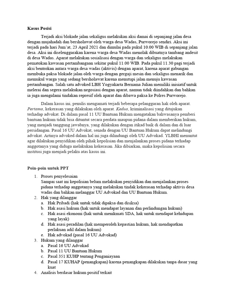 Tugas 3 Kriminalisasi Aktivis Desa Wadas | PDF | Ilmu Sosial