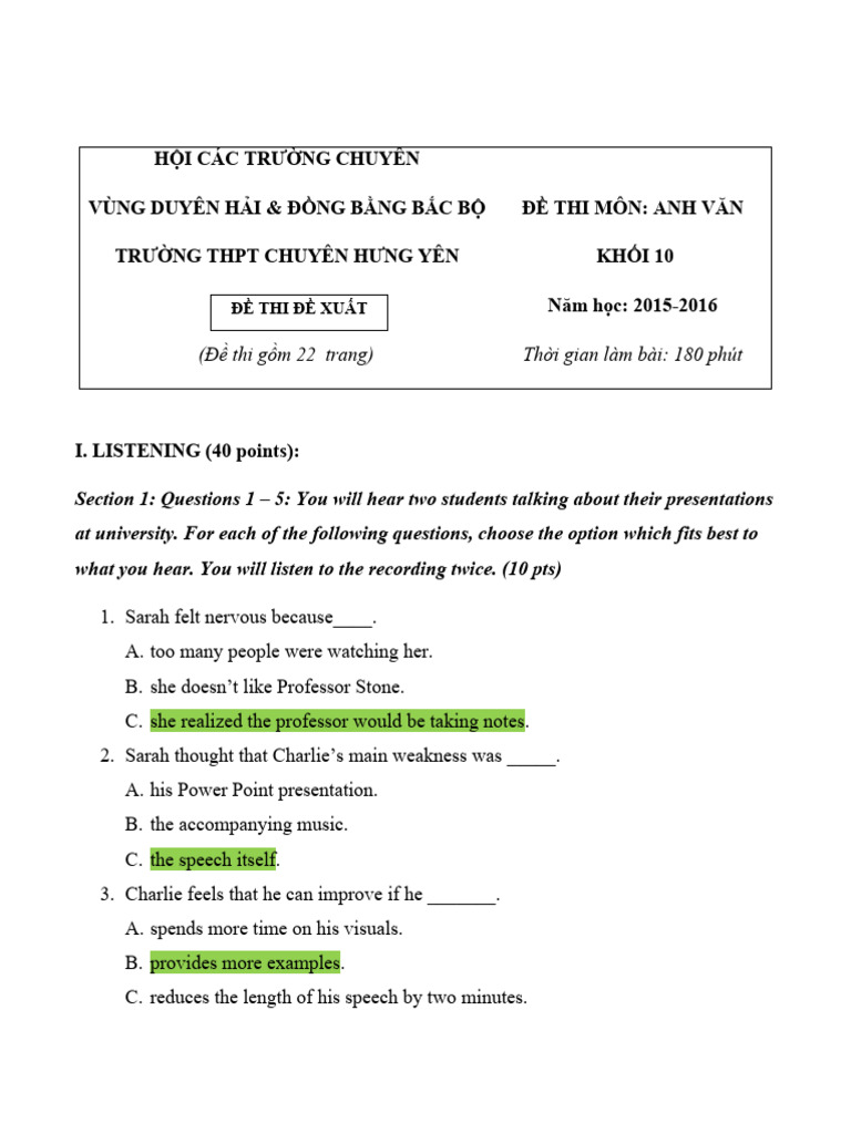 Key Chi Tiết DHBB Lớp 10 Tỉnh Hưng Yên | PDF | Memory | Cognitive Science