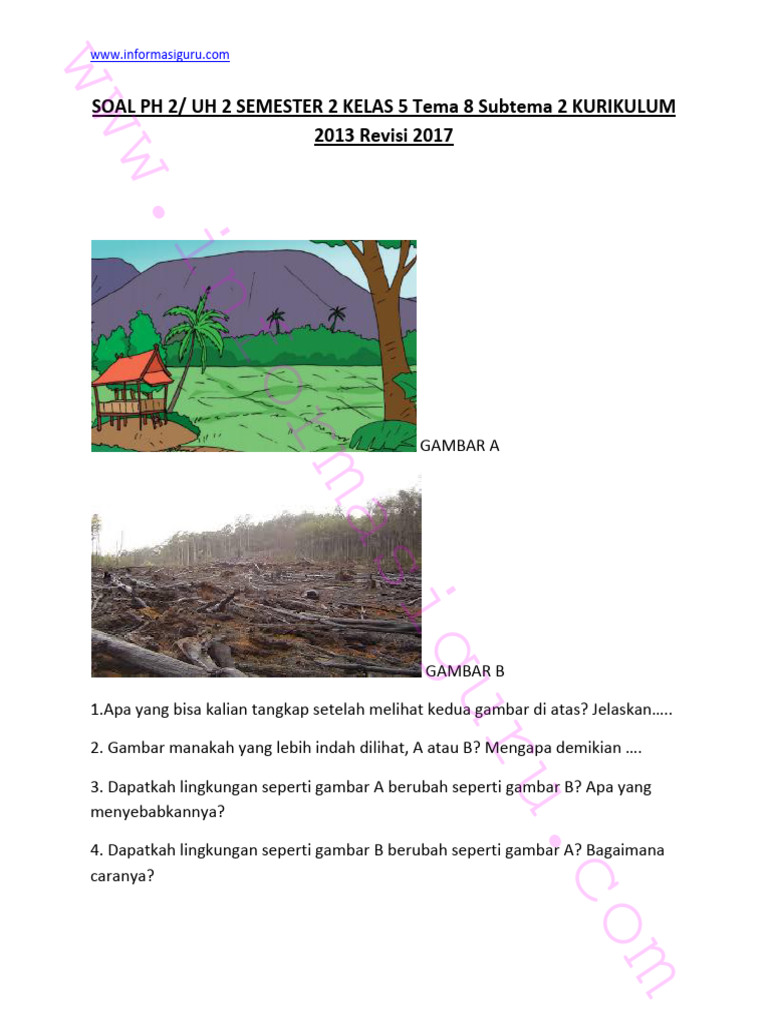Soal UH 2 SMT 2 Tema 8 Kelas 5 SD | PDF | Kajian Bahasa Asing | Griya & Taman