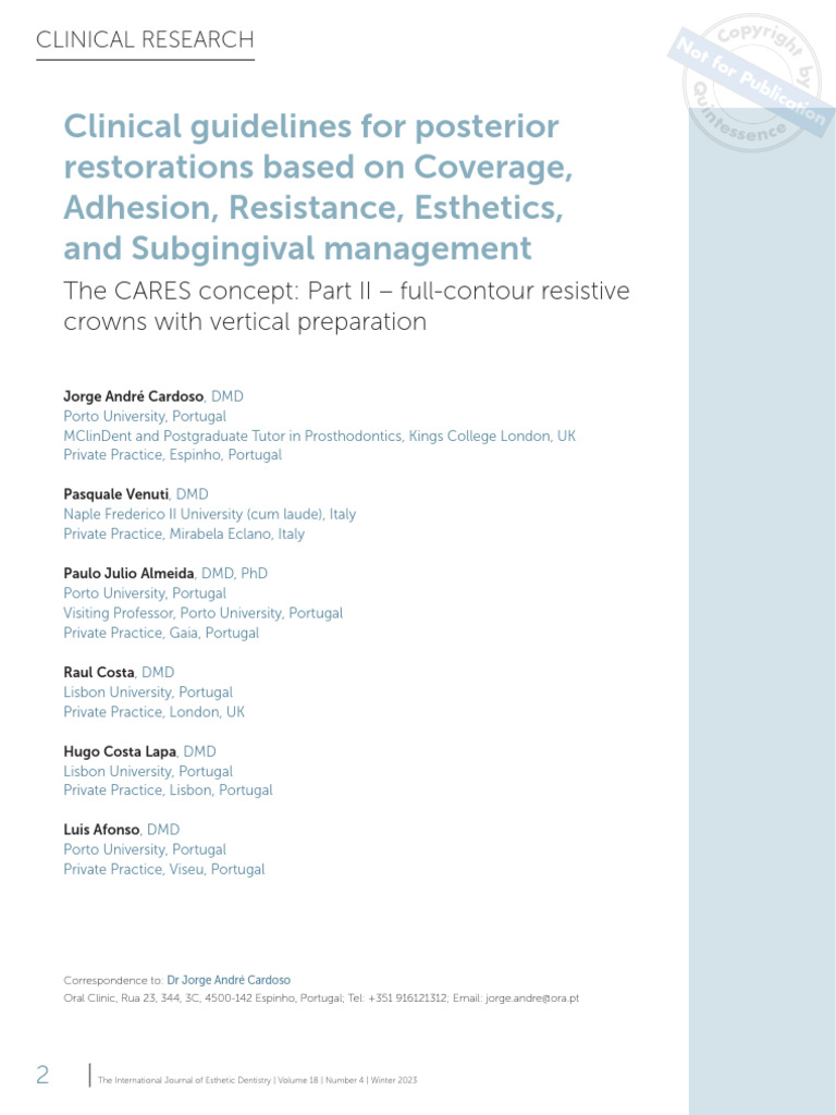 2023 Clinical Guidelines Cares Concept Part Ii Pdf Dentistry Branches