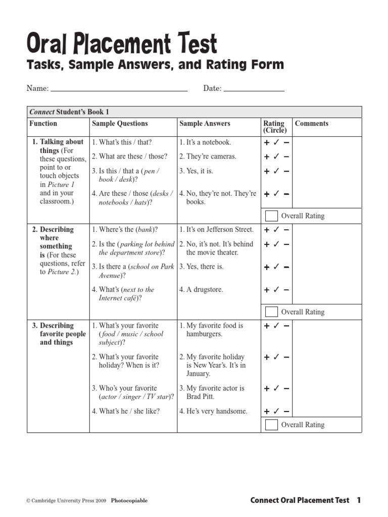 Connect Oral Placement Test Guide | PDF
