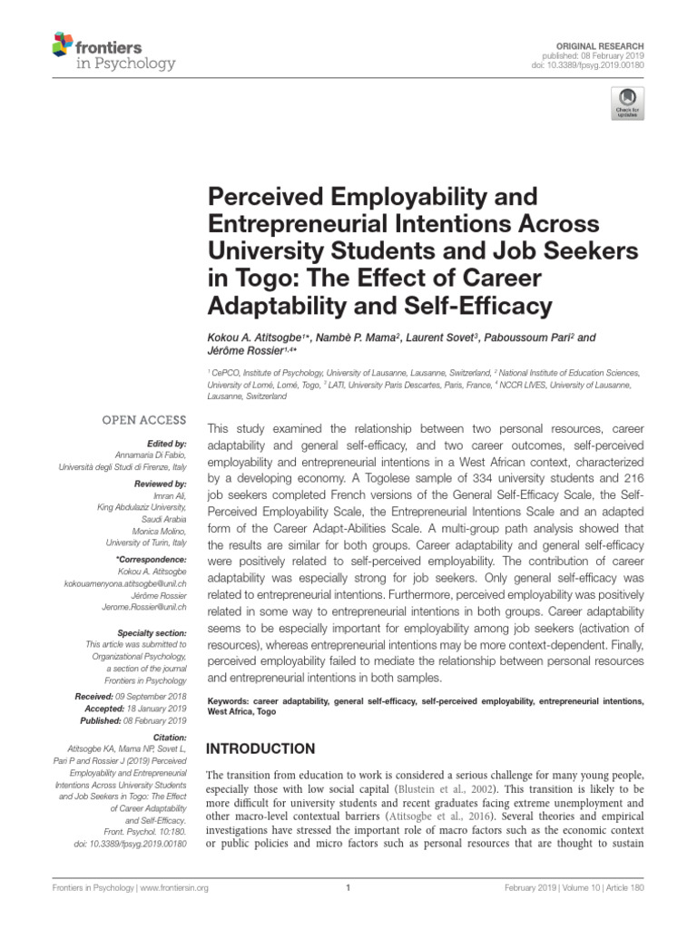 Perceived Employability and Entrepreneurial Intentions Across ...
