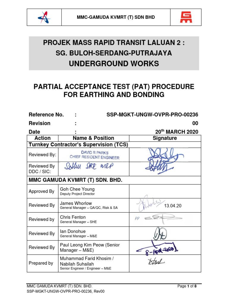 Ssp-Mgkt-Ungw-Ovpr-Pro-00236 r00 Ele Pat Earthing & Bonding (Code2) | PDF | Electrical ...