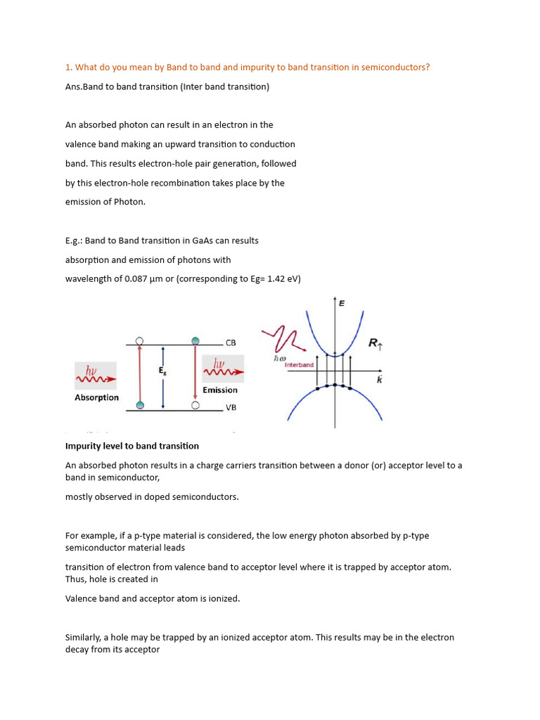 Band Transitions in Semiconductors Explained | PDF | Band Gap | Semiconductors