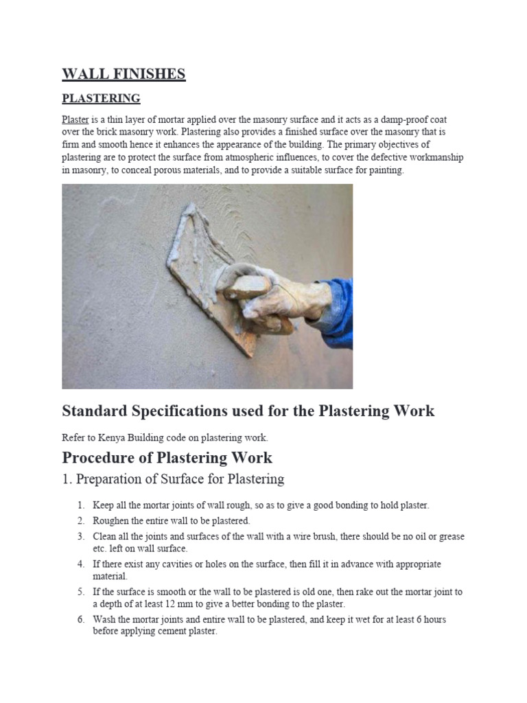 Wall Finishes Plastering | PDF | Plaster | Drywall