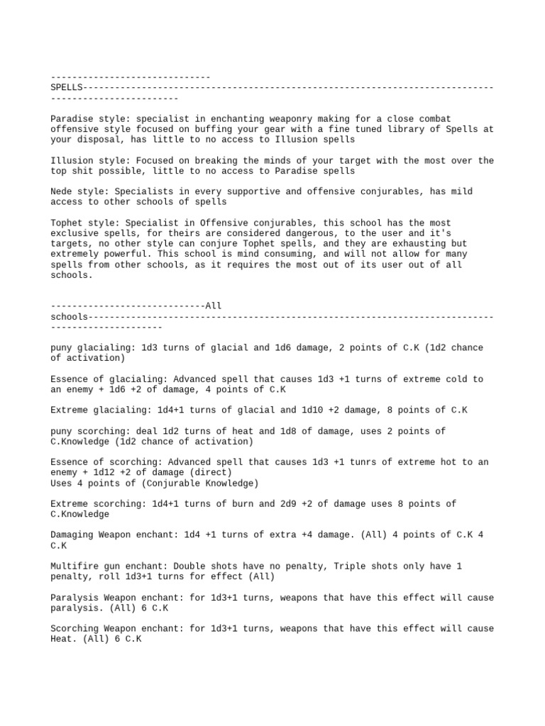 Spells I Perks I Status Catalogue | PDF