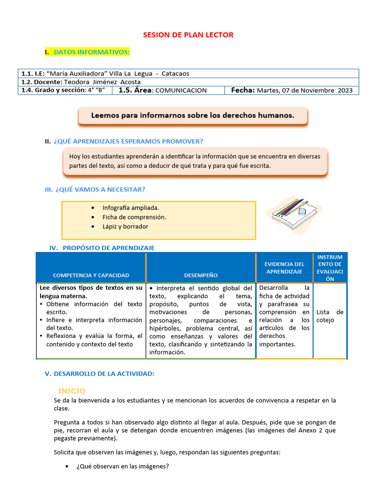 Sesion Leemos para Informarnos de Los Derechos Humanos | PDF ...