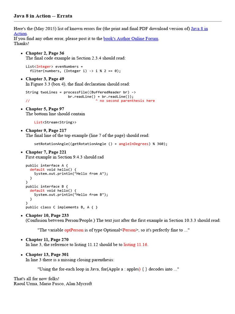 Java 8 in Action - Errata | PDF