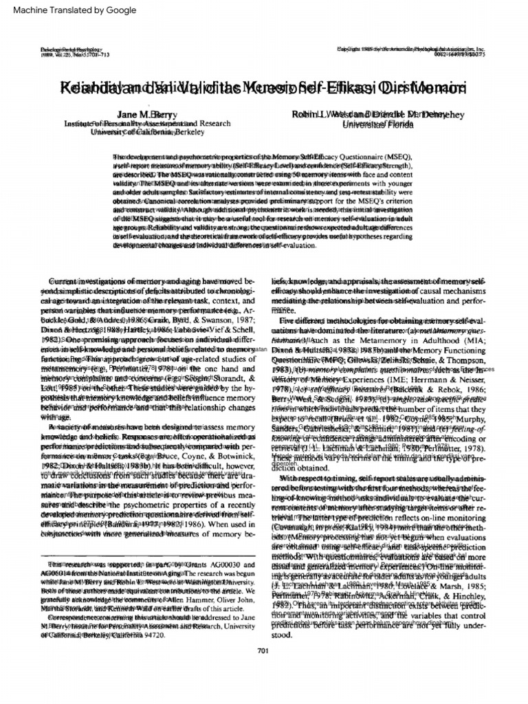Berry Selfefficacyquestionnaire | PDF