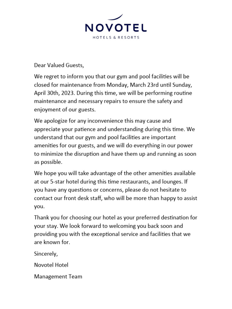 Gym and Pool Closure Notice | PDF | Technology & Engineering