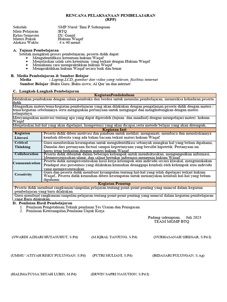 8 RPP BTQ Ganjil KLS 9 20232024-1 | PDF | Karier & Perkembangan | Sains & Matematika