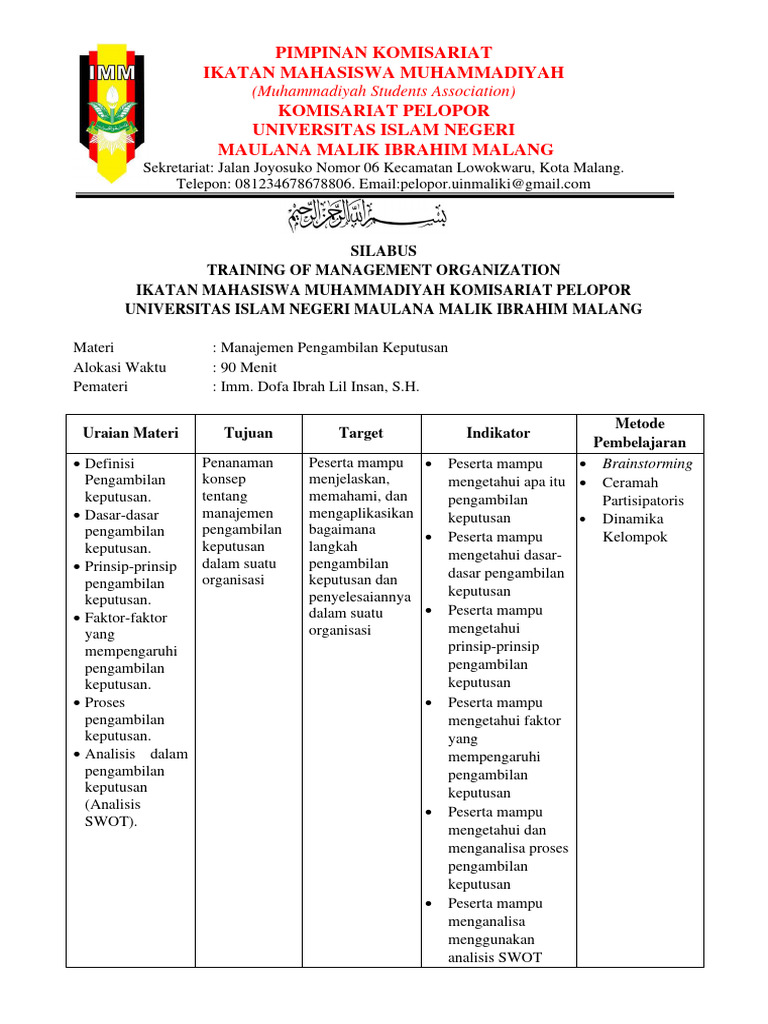 Silabus Manajemen Pengambilan Keputusan | PDF | Karier & Perkembangan | Pengembangan Diri