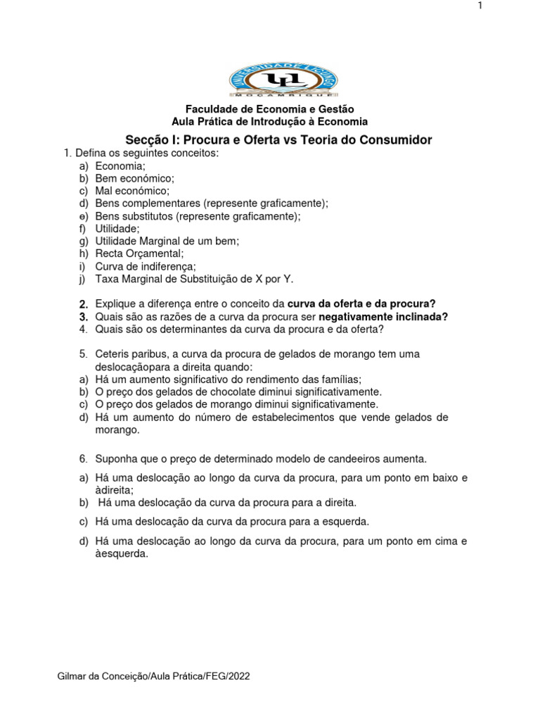 Aula Pratica e Prep. Teste | PDF | Demanda | Oferta e procura