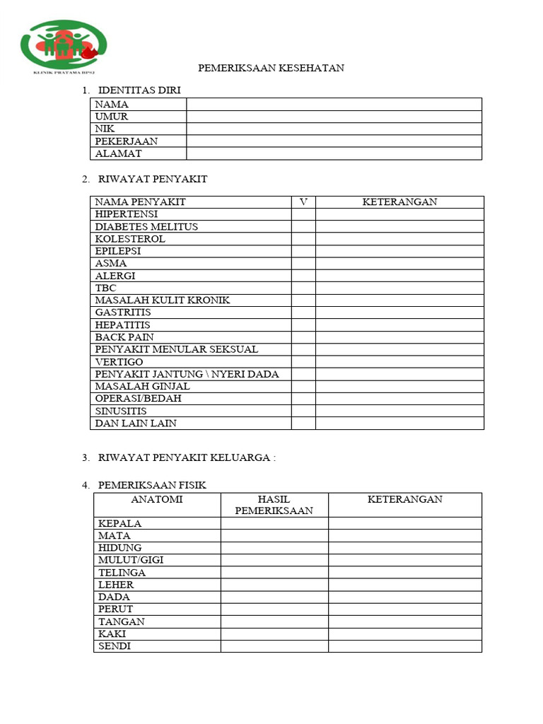 PEMERIKSAAN KESEHATAN Blangko | PDF